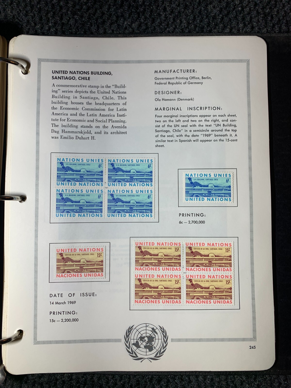 ☆1952-1970☆ 287 Pg UNITED NATIONS STAMP ALBUM Uncancelled Stamp ...