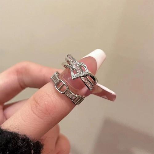2PCS Adjustable Silver Color Letter Finger Ring Personality Retro Women ...