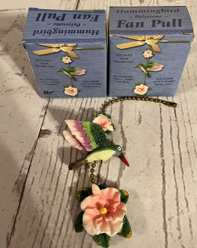 NEW PAIR OF HUMMINGBIRD HAND PAINTED FAN PULL DECORATIVE FLOWER ...