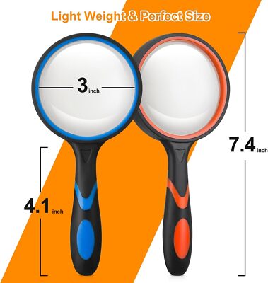 2 10X Magnifying Glass Handheld Magnifier Seniors Reading 3" Magnify ...