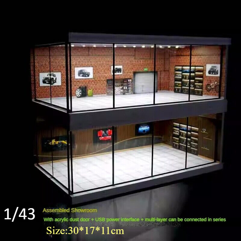 Diorama 1/43 Scale Car Showroom Scene Models Garage Display Case with ...