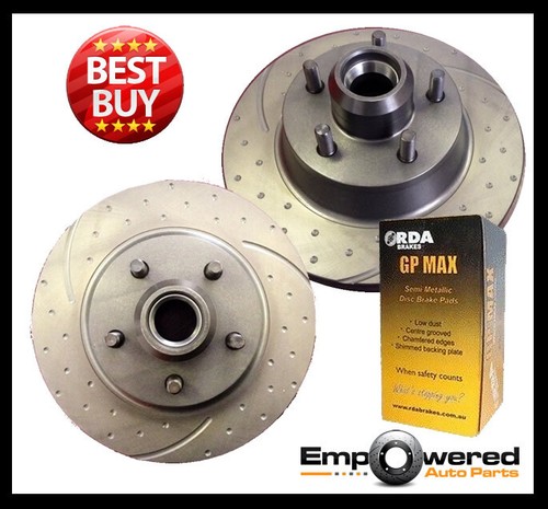 DIMPL SLOTTED FRONT DISC BRAKE ROTORS + PADS for Commodore VB VC VH VK ...