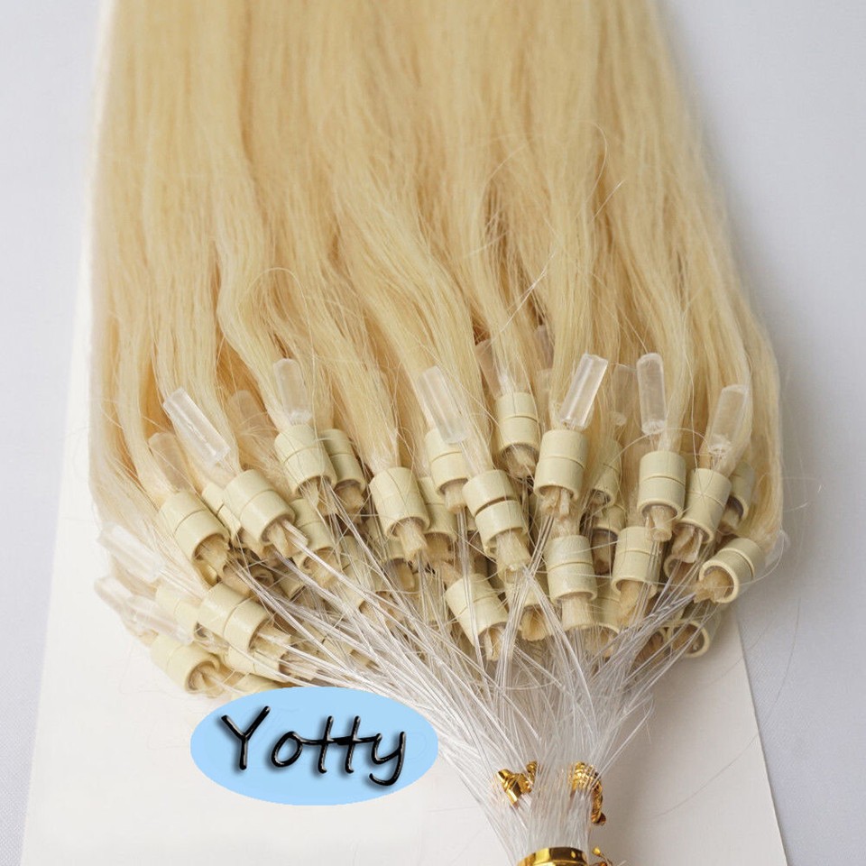 Micro Link Human Hair Extensions Micro Ring Beads Loop Tip Full Head ...
