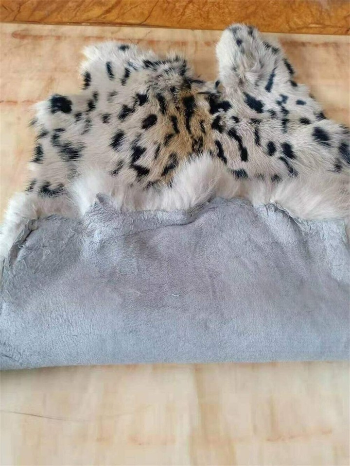 4PCS Genuine Rabbit Fur Pelt Skin Leopard Animal Print Leather Hide ...