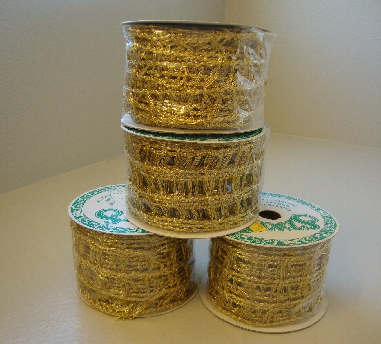Stats Gold Lace Wired Ribbon Fancy Christmas Wrap 4-Spool Lot 2 3/4 ...