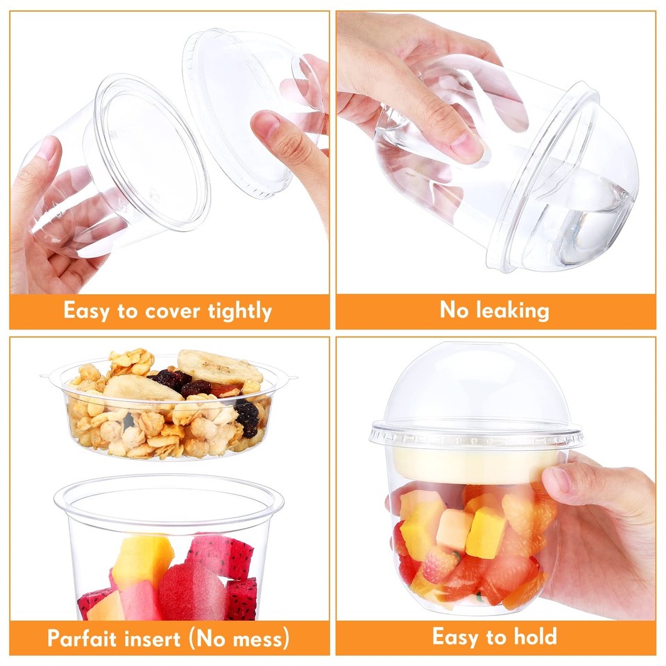 Gandeer 100pk 12oz Clear Plastic Parfait Cups w/Dome Lids & Inserts | eBay