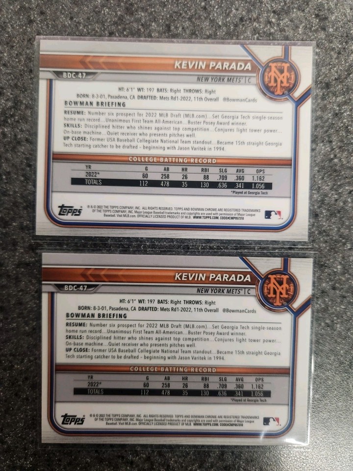 2022 Bowman Draft Baseball Kevin Parada Bowman Chrome Base 1st Bowman ...