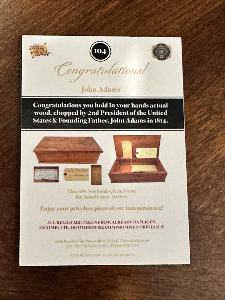 2025 Pieces of the Past Eric Caren Collection John Adams Authentic ...