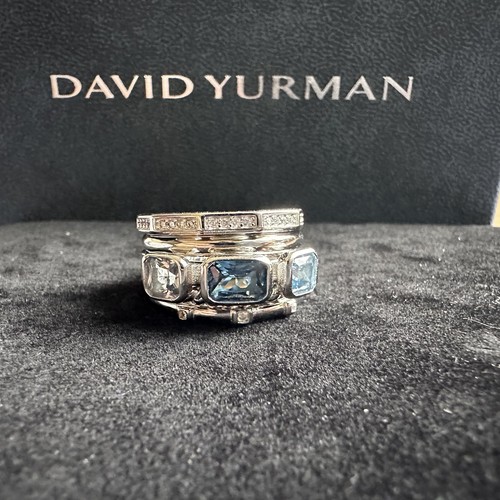 David Yurman Sterling Blue Topaz Five Row Metro Cable Ring Size 8 | eBay