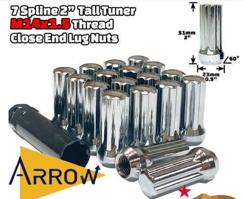 32Pcs 14x1.5 Chrome Spline Lug Nuts 2" Tall for Aftermarket Wheel + 1 ...