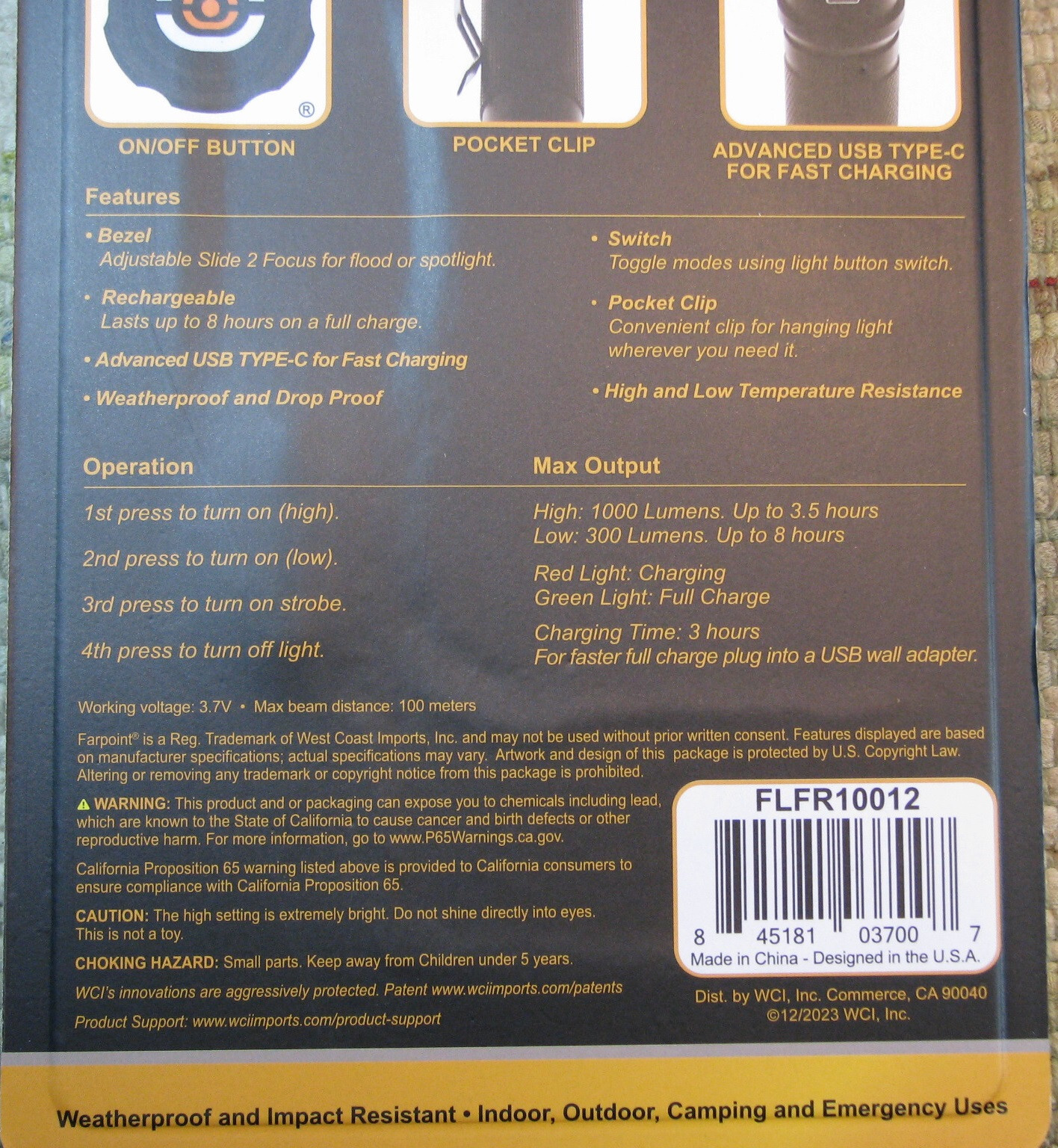 Farpoint Rechargeable Flashlight 1000 Lumens W/power Bank Weatherproof ...