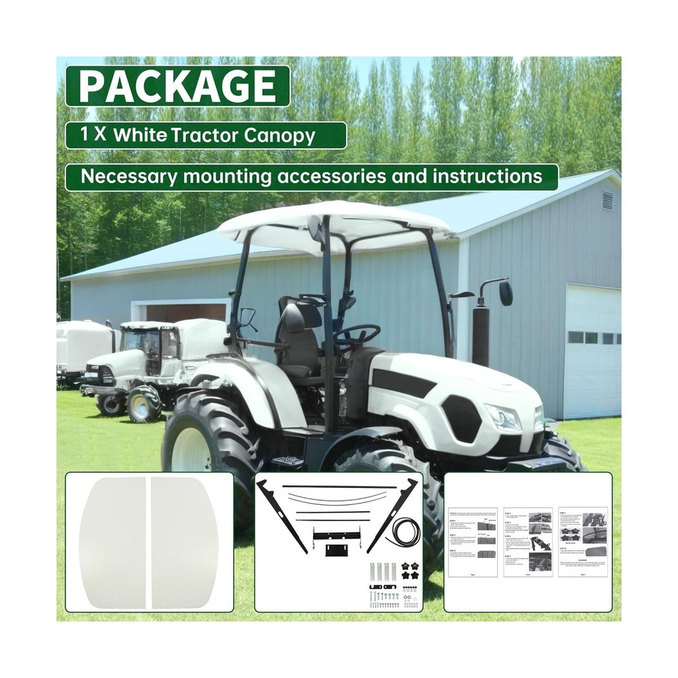 HECASA White Tractor Canopy Compatible with All ROPS 48-3/8" X 48-3/8 ...