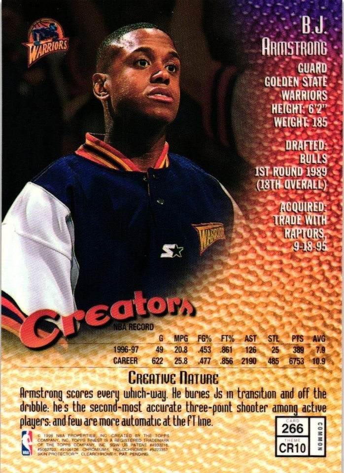 1997 Topps Finest Creators B J Armstrong #266 GS Warriors NrMt+ Free ...