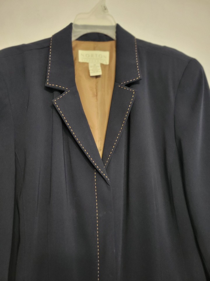 Norton McNaughton Women's Duster Blazer Jacket Size 16 Navy Blue Brown ...