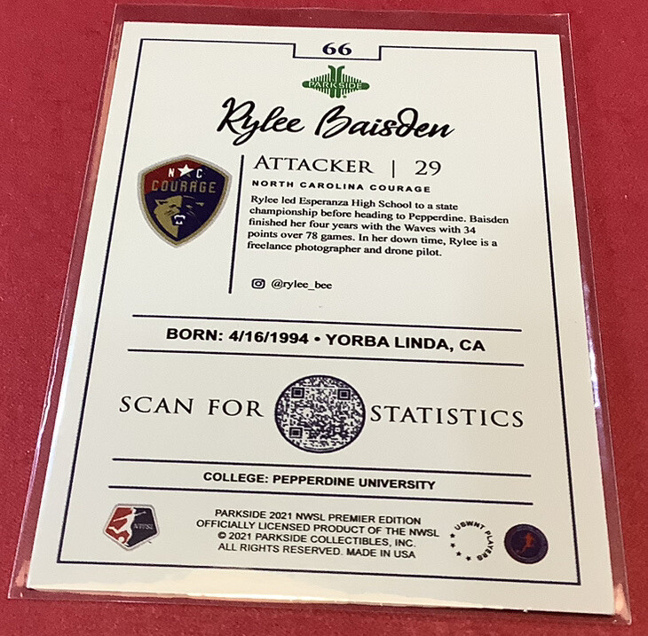 2021 PARKSIDE NWSL PREMIER BASE RYLEE BAISDEN #66 NORTH CAROLINA ...