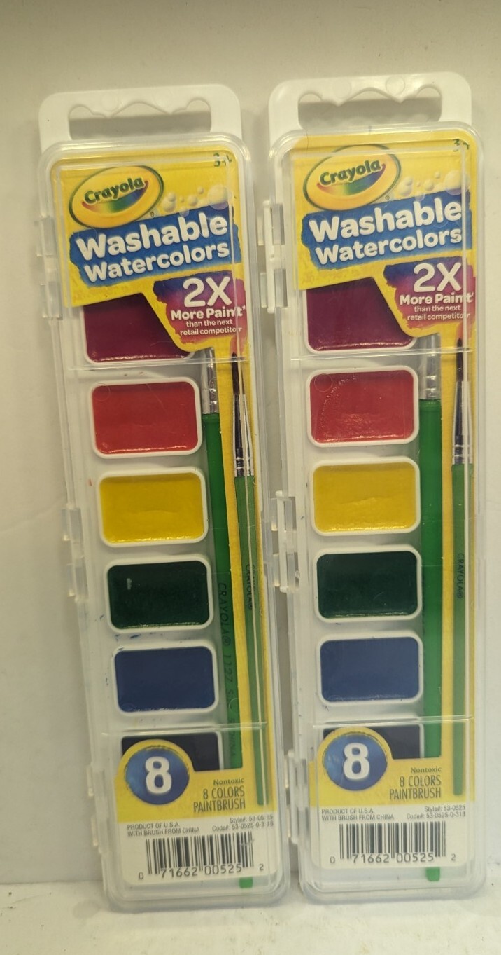 2 Pack -Crayola Washable Watercolor 8 Color Paint Set W/Paintbrush | eBay