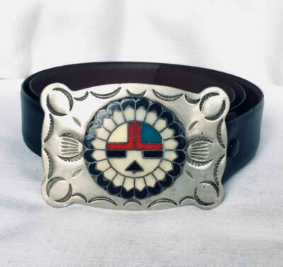 Vtg. Southwest Zuni Style Nickle Silver Belt Buckle & Belt Frontier ...