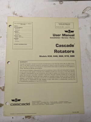 CASCADE ATTACHMENT USER MANUAL PARTS LIST MODEL R3R R4R R6R R7R R8R ROTATORS | eBay