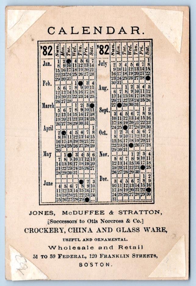 1882 JONES McDUFFEE STRATTON CROCKERY CHINA LAMPS CALENDAR VICTORIAN ...