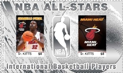 Saint Kitts 2007 - NBA All Stars - Shaq Miami Heat, Souvenir Stamp ...
