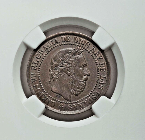 1875 SPAIN CARLOS VII (PRETENDER) COPPER 5 CENTIMOS BARCELONA KM669 NCG ...
