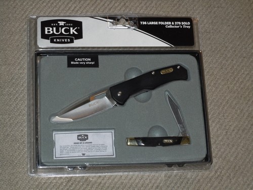 Buck Knives 736 Large Folder & 379 Solo Combo In Collector's Tray~ New ...