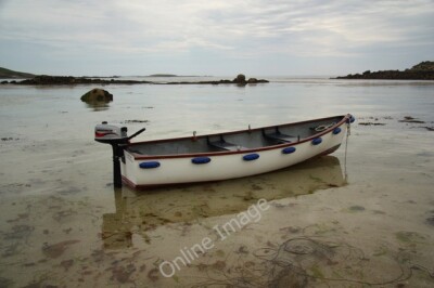 Photo 6x4 Rushy Bay Pool/SV8714 Small boat moored in the shallows of ...