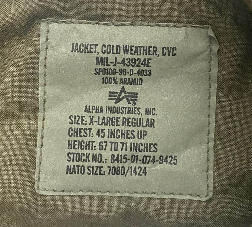 USGI Tanker Jacket CVC Cold Weather High Temp Resistant OD Green "NEW ...