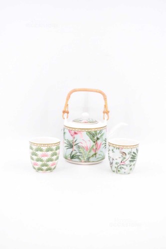 Teapot IN Ceramic +2 Cups Atmosphere Easy Life Green Jungle | eBay ...