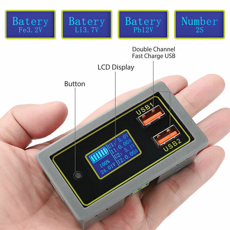 Dual USB Battery Capacity Voltmeter Voltage LCD Display Volt Monitor ...