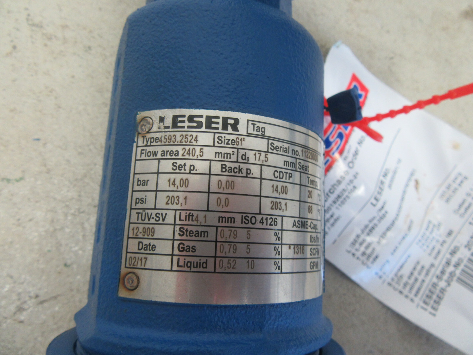 NEW Leser 4593 Safety Valve 4593.2524 Inlet 1" PN160 Outlet 1.5" PN40 ...