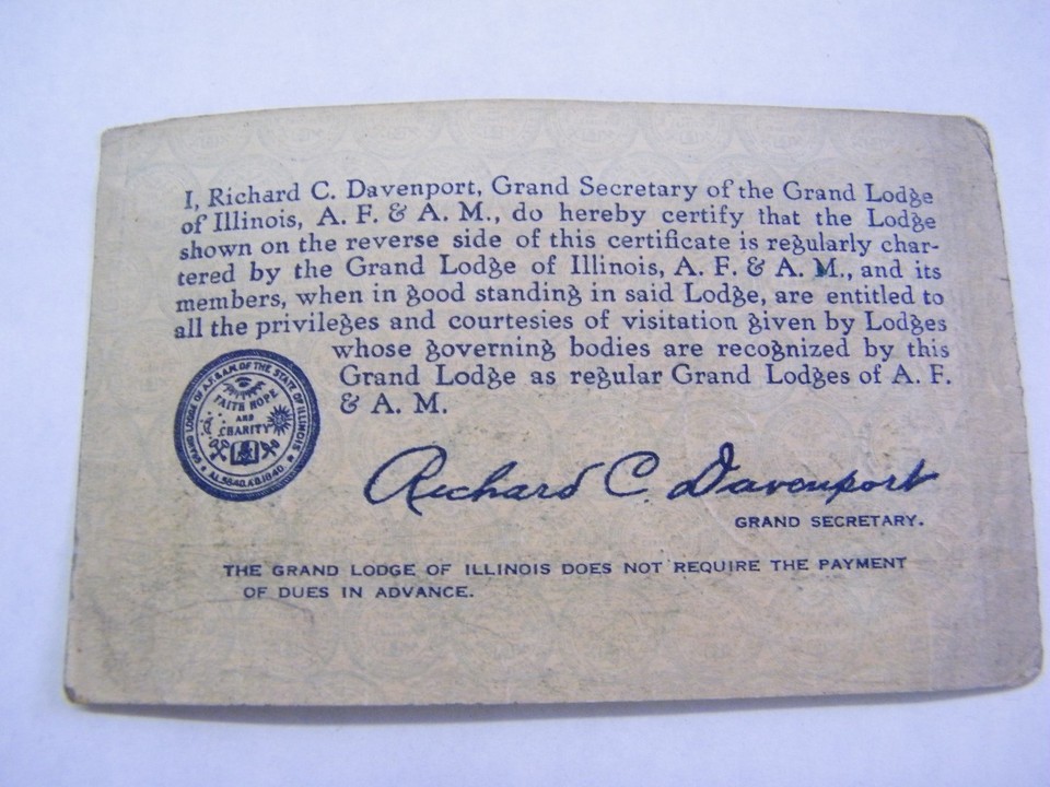 Vintage 1929-30 Ancient Free & Accepted Masons Of Illinois Membership ...