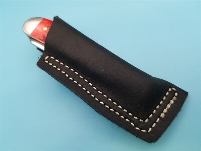 Mini Trapper Pocket Knife Sheath Black Leather Folding Blade 4" x 3 ...