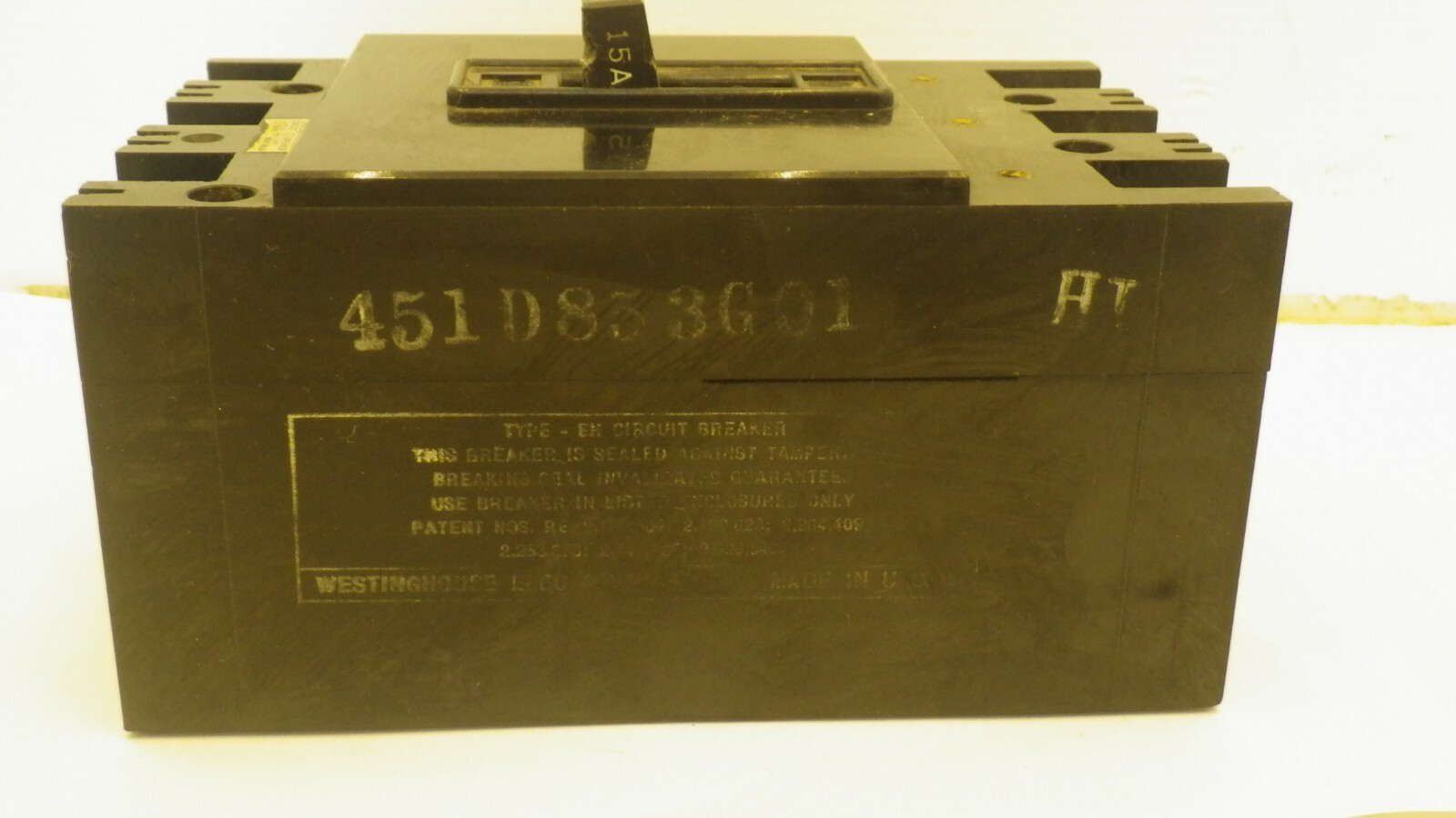 WESTINGHOUSE 451D853G01 (E7819) CIRCUIT BREAKER, 3 POLE 15 AMP 480V | eBay