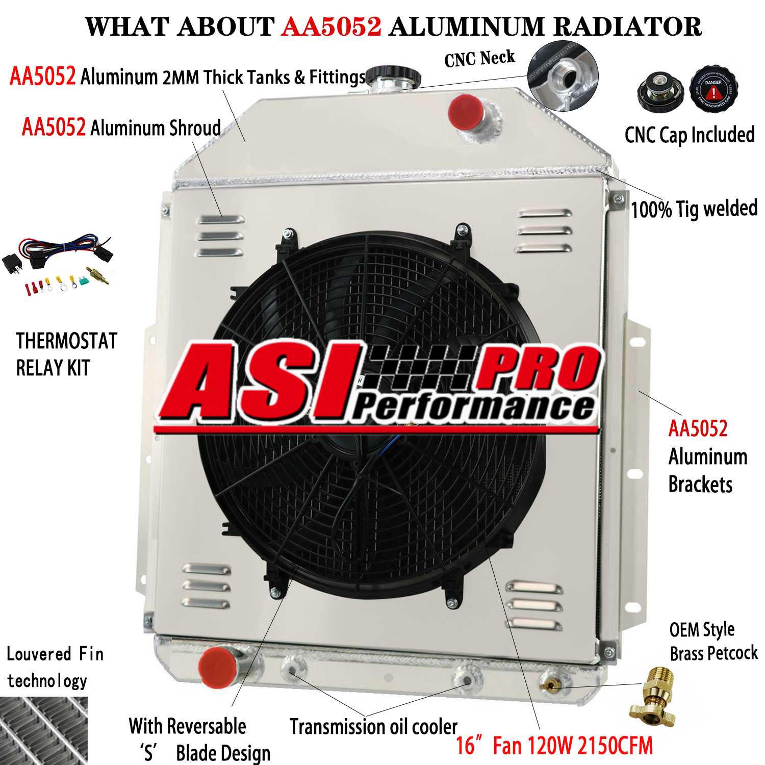 4 Rows Radiator+Shroud Fan +Relay For 1942-52 Ford F1 F2 F3 F4 Pickup ...