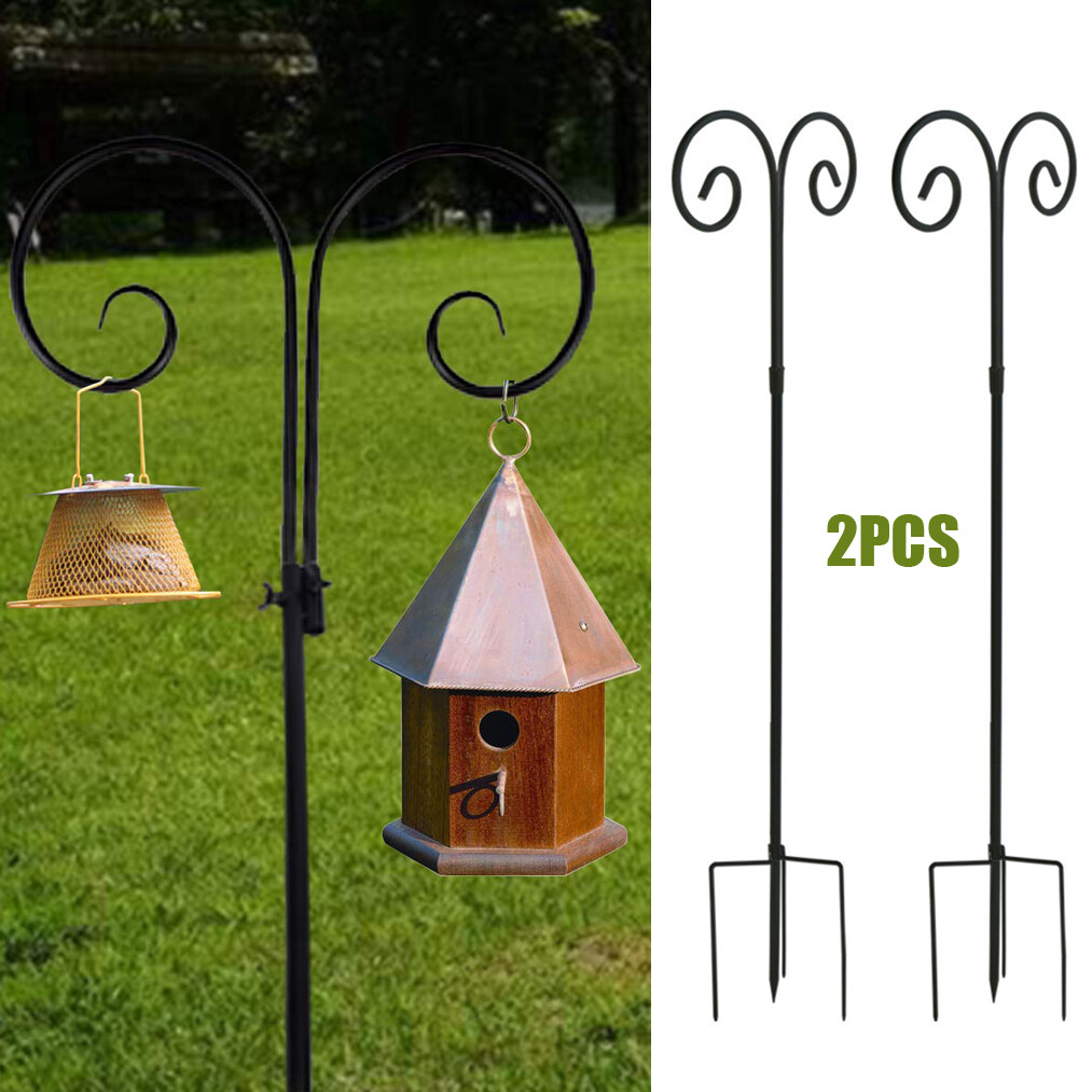 Shepherds Hook Holder Wooden Lantern Nature Spring Solar Outdoor