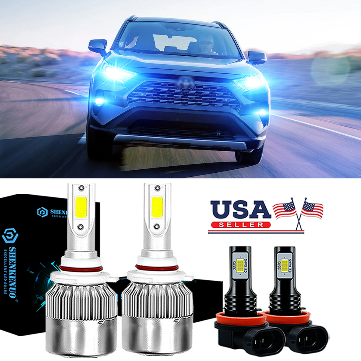 For Toyota Rav4 2016 2017 2018 2019 - 4pc BLUE LED Headlight + Fog ...