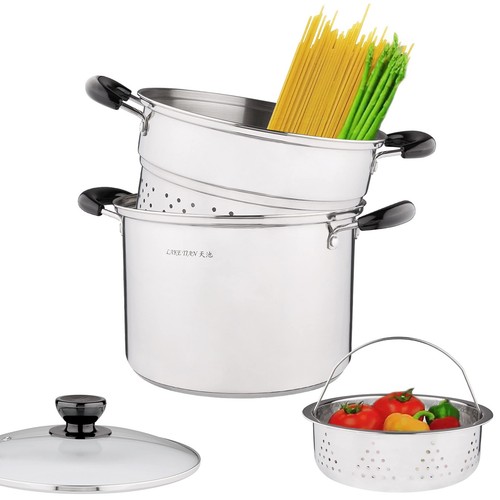 Stainless Steel Pasta Pot With Strainer Insert 4pc 10 Quart Steamer for ...