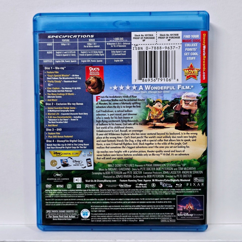 Disney Pixar Up Blu-ray DVD 3-Disc Set Movie Digital Copy 2009 Carl ...