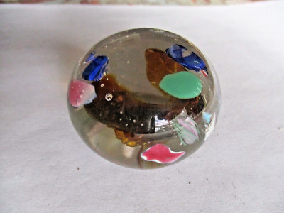Gary ZACK signed art glass paperweight, retro, cane pieces, multicolor ...