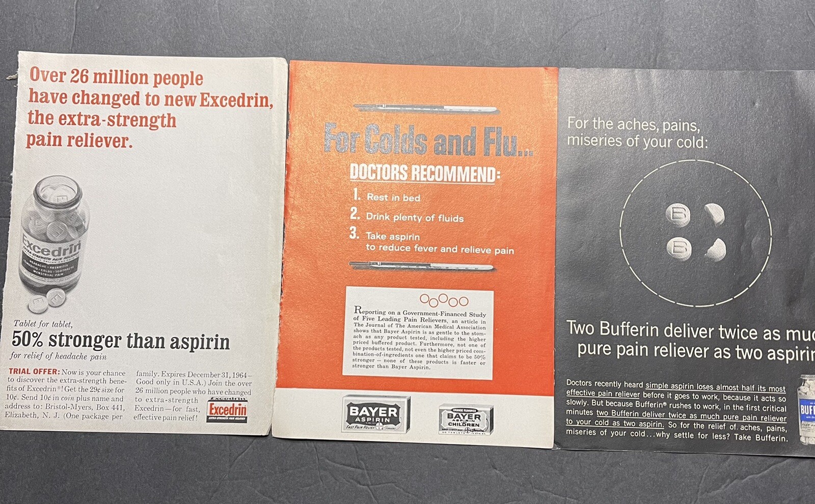 1964 Pain Medication Print Ads Lot of 3 Exedrin Bayer Bufferin | eBay