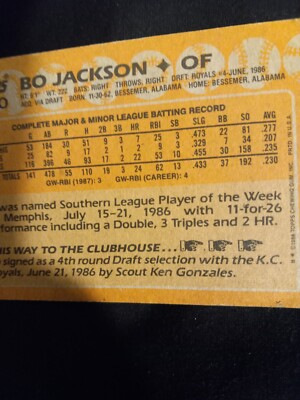1987 topps bo jackson rookie card error | eBay