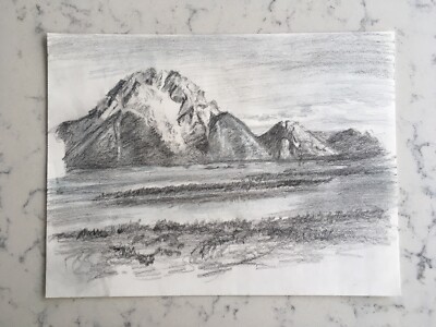 TOOBY BURTON YELLOWSTONE ARTIST TETONS MOUNTAIN PENCIL SKETCH DRAWING ...