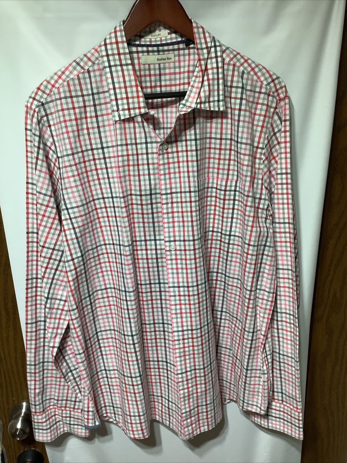 Hawker Rye Button Down XL Shirt Men's Regular Fit White Red Gray Plaid ...