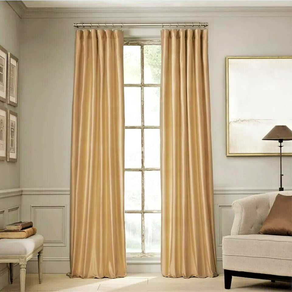 Valeron Estate Honey 100% Silk Double Width Luxury Window Panel 100X120 ...