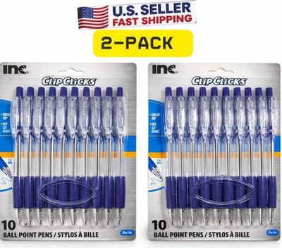 Set of 2 Retractable Blue Ballpoint Pens 1.0mm Tip – 20 Total Pens ...