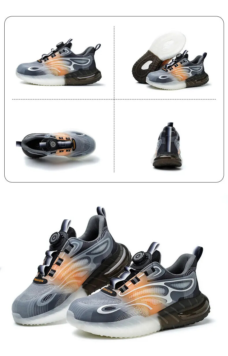 Men Steel Toe Shoes Work Boots Safety Rotating Button Anti-smash ...