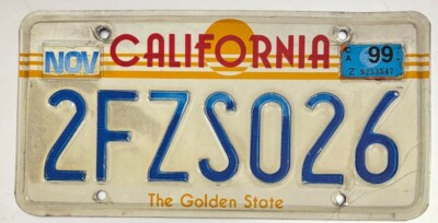 California 1999 License Plate # 2FZS026 | eBay