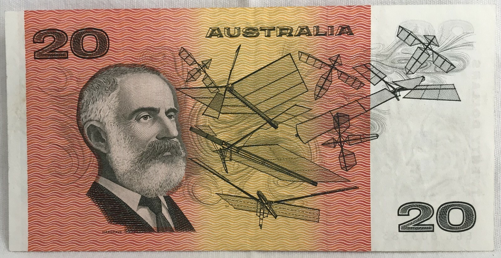 AUSTRALIA 1985 . 20 DOLLARS BANKNOTE . MISPRINT. WET INK TRANSFER AND ...