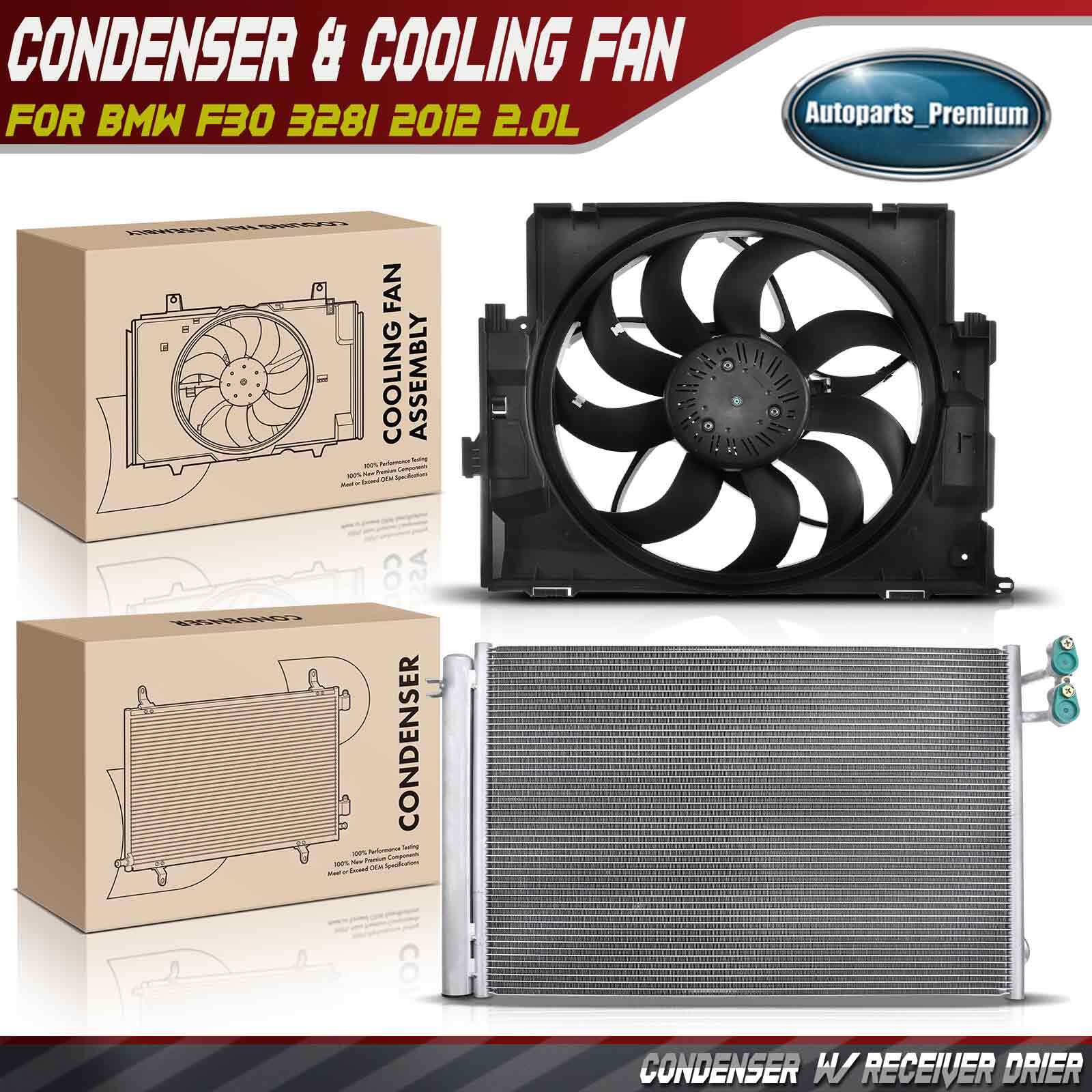 2Pcs AC Condenser & Cooling Fan Assembly Kit for BMW F30 328i 2012 2.0L ...